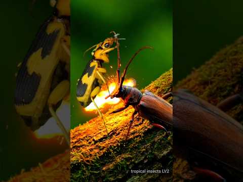 Bombardier beetle defense mechanism, acid spray against Longhorn beetle😱😱 #bombardier #beetle