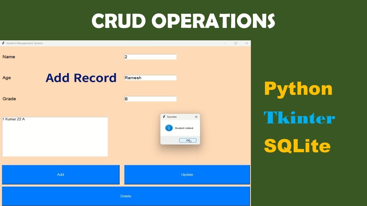 crud python tkinter || crud operations in python using tkinter