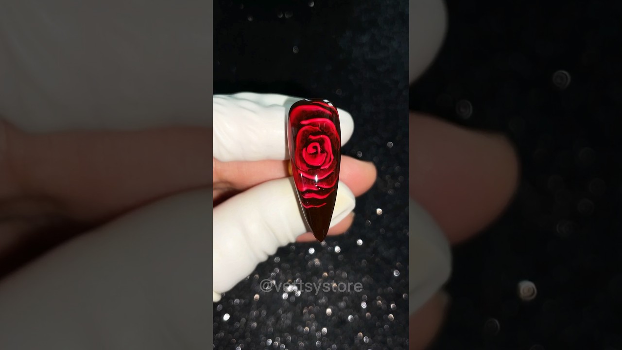How To Paint A Rose On Your Nails| Red Flower Halloween Nail Design🥀 #nailart #gelnails #tutorial