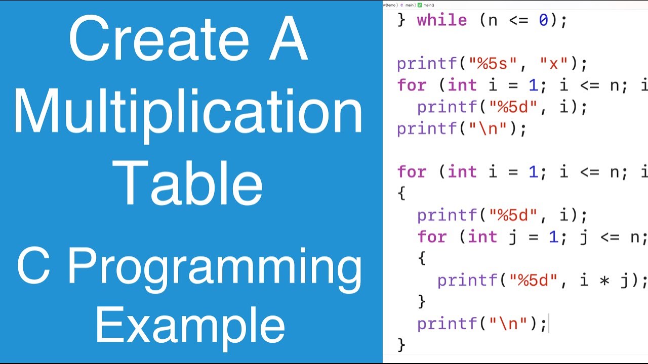 Create A Multiplication Table | C Programming Example