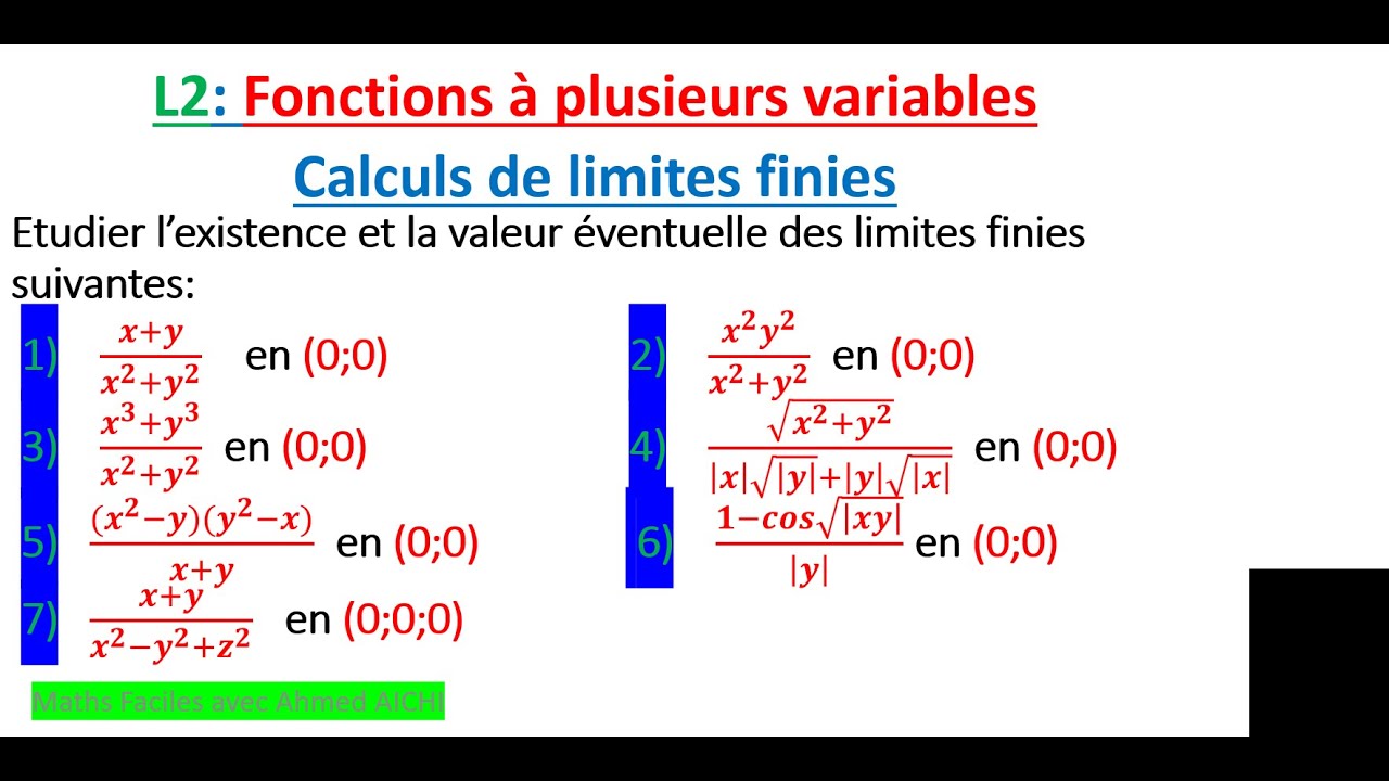 L2: Finite limits of functions with several variables; Exercise corrected in detail.