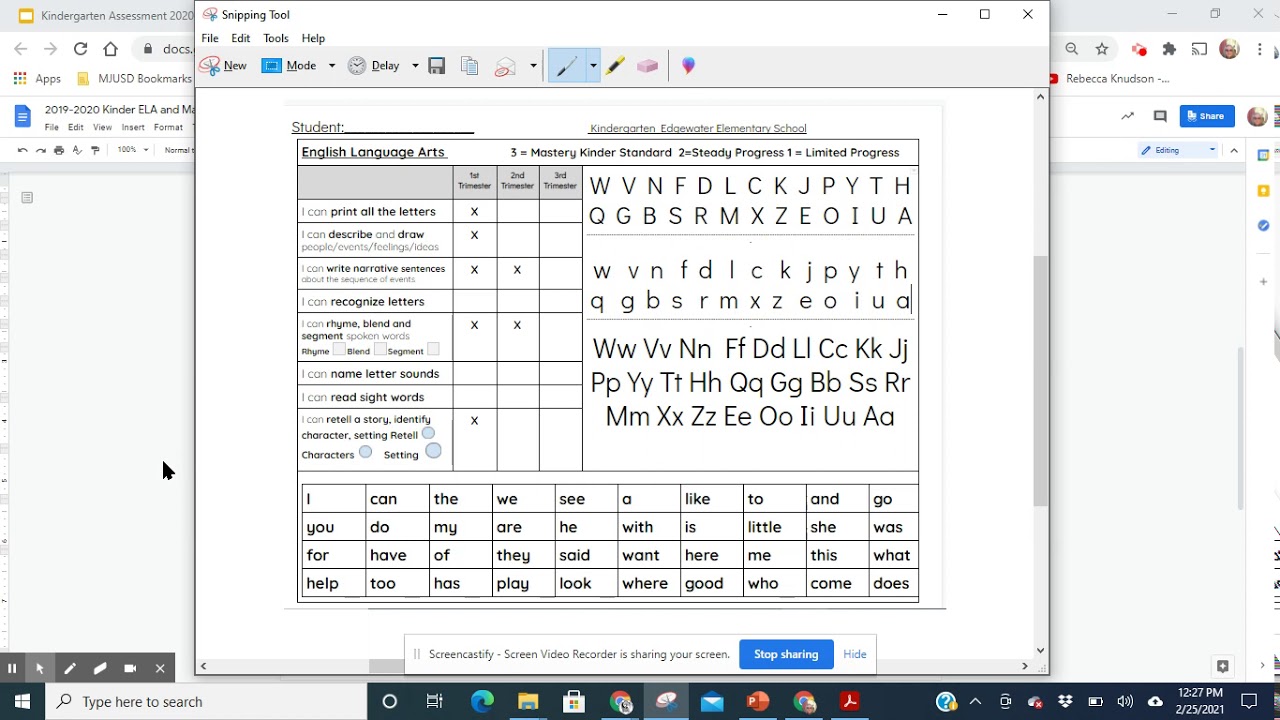 Kindergarten Assessment Directions