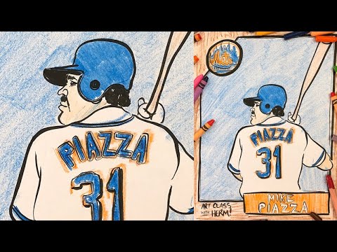 LEARN TO DRAW YOUR OWN METS MIKE PIAZZA BASEBALL CARD! "ART CLASS WITH HERM!" : EPISODE 026