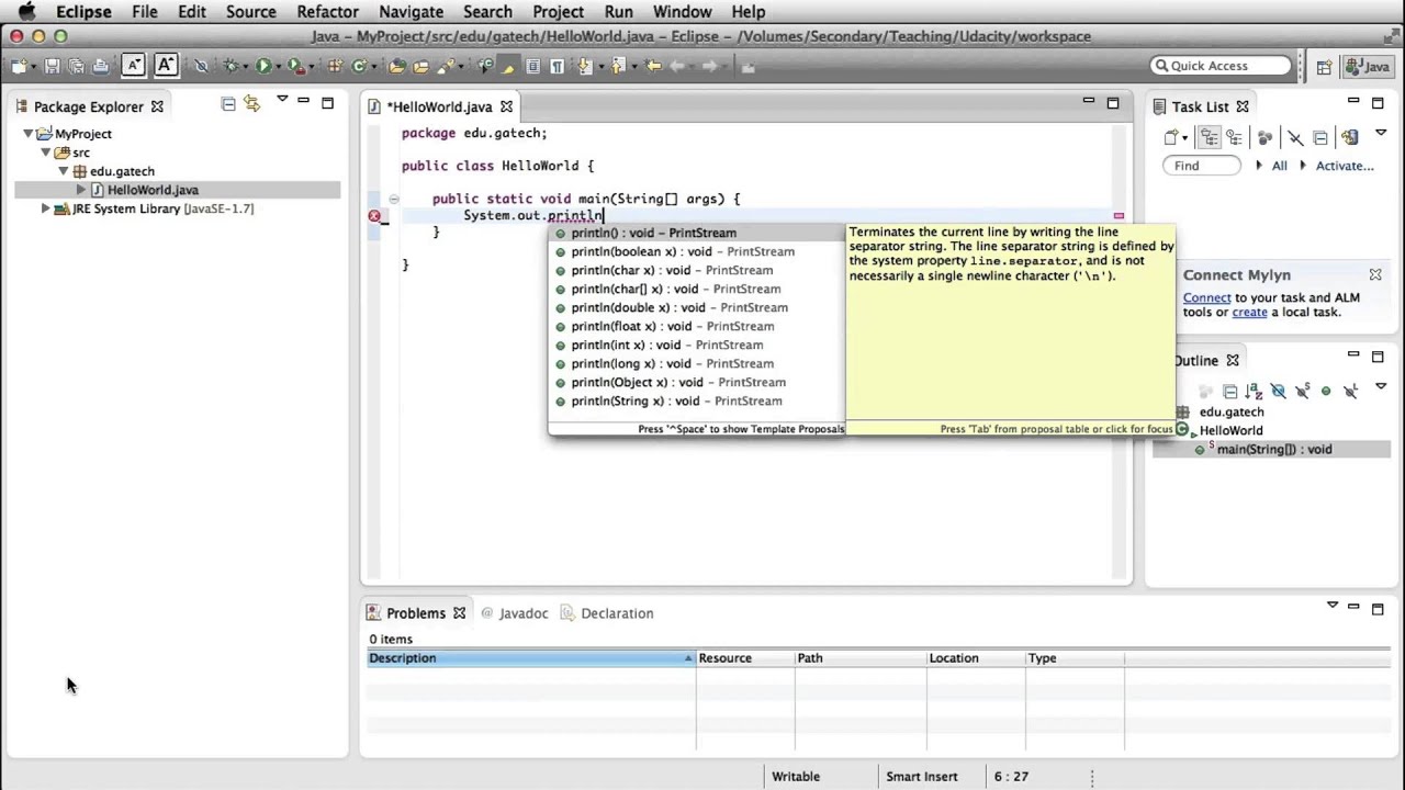 Eclipse Demo: Create a Class - Georgia Tech - Software Development Process