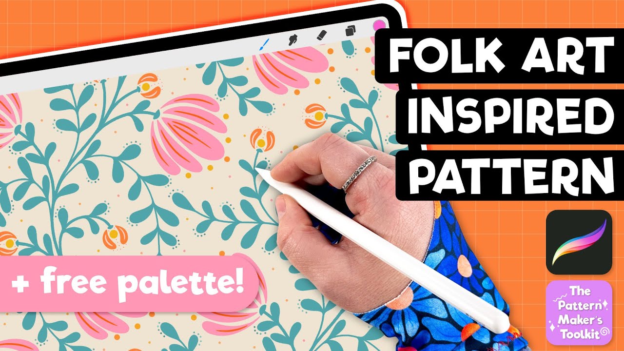 Folk Art Florals Series #1 | Intermediate Trailing Floral Pattern in Procreate