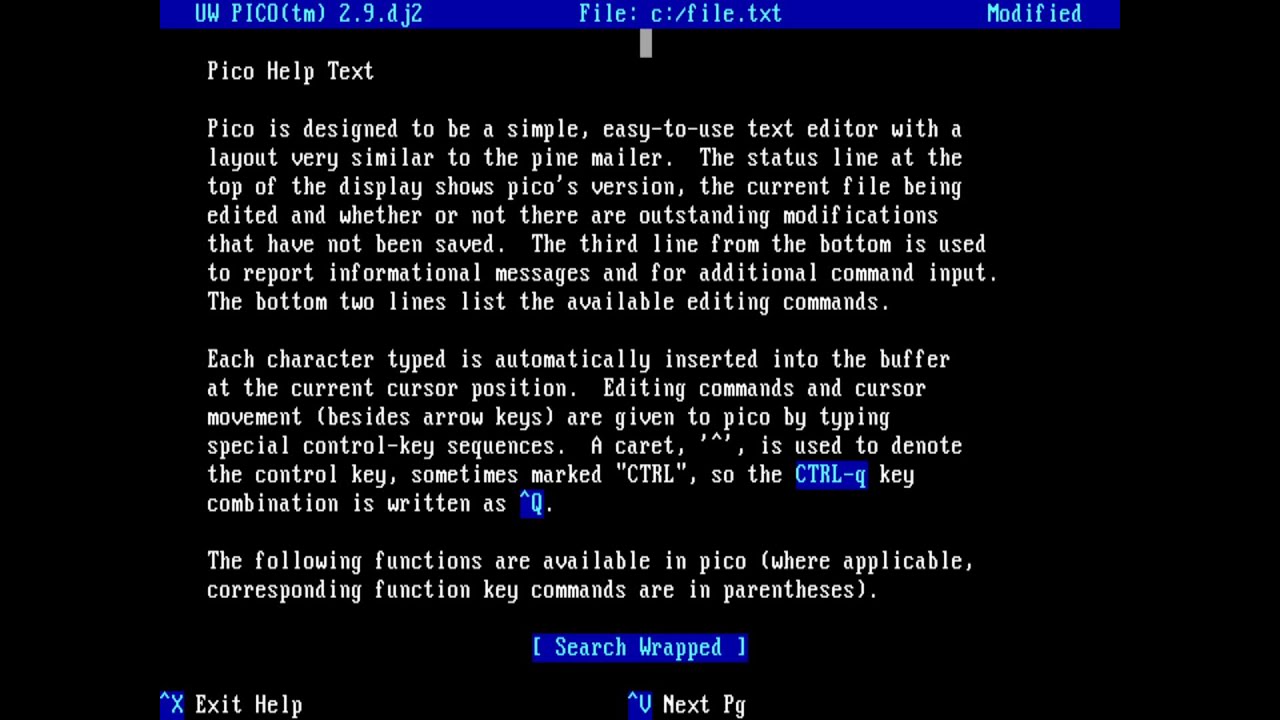 Using the Pico editor on FreeDOS