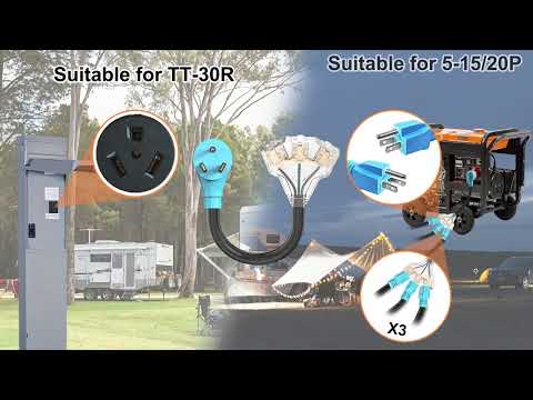 CircleRiver 30 Amp to 110V Adapter Power Cord for RV NEMA TT-30P to 5-15R/5-20R