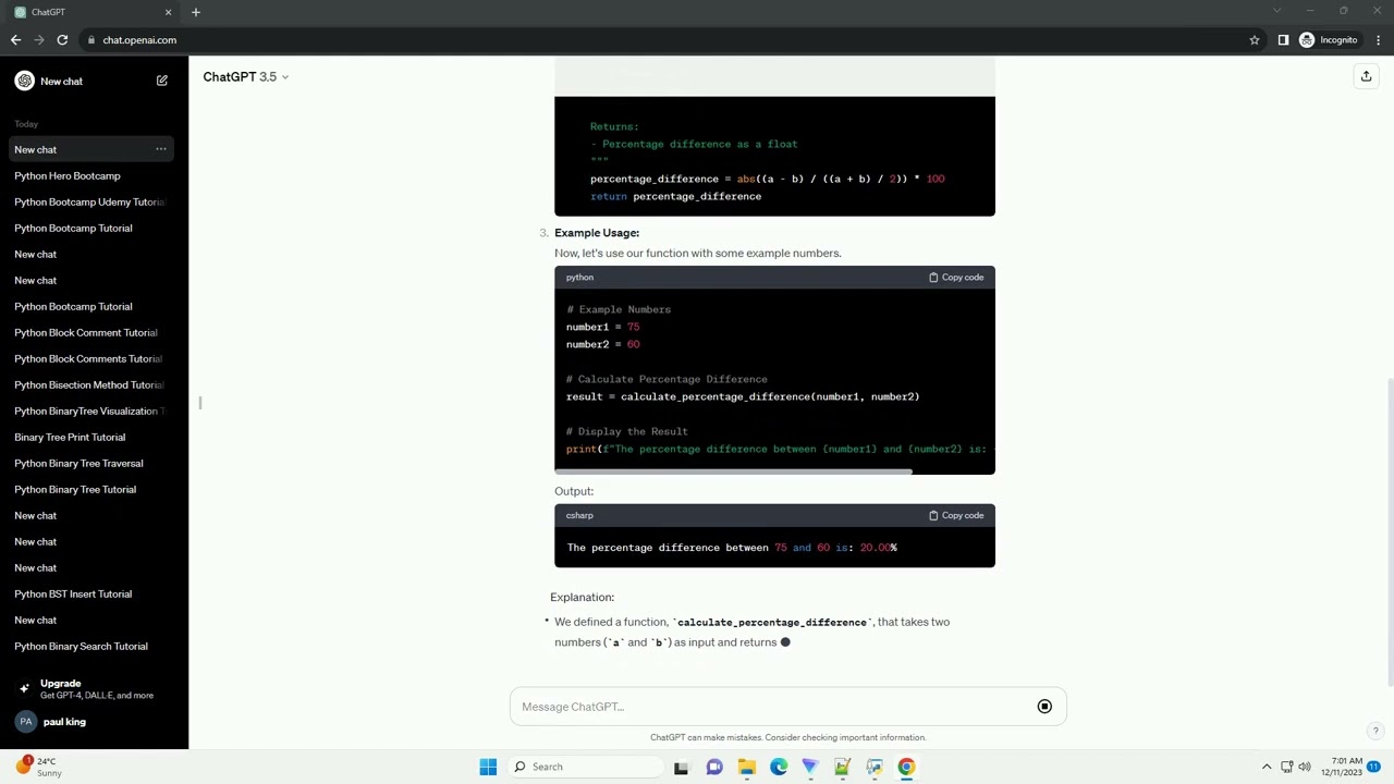 python calculate percentage difference between two numbers