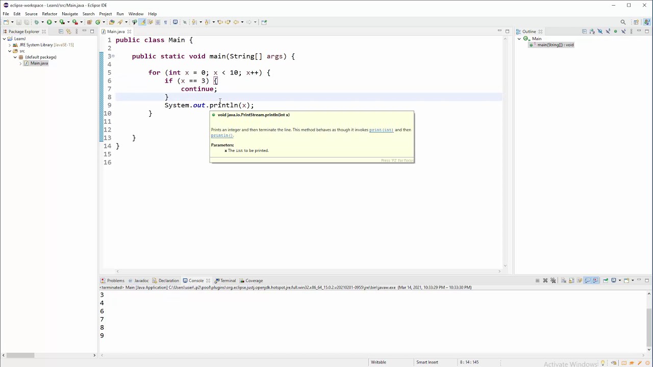 Java Tutorial - 16 - Break and Continue inside For Loop
