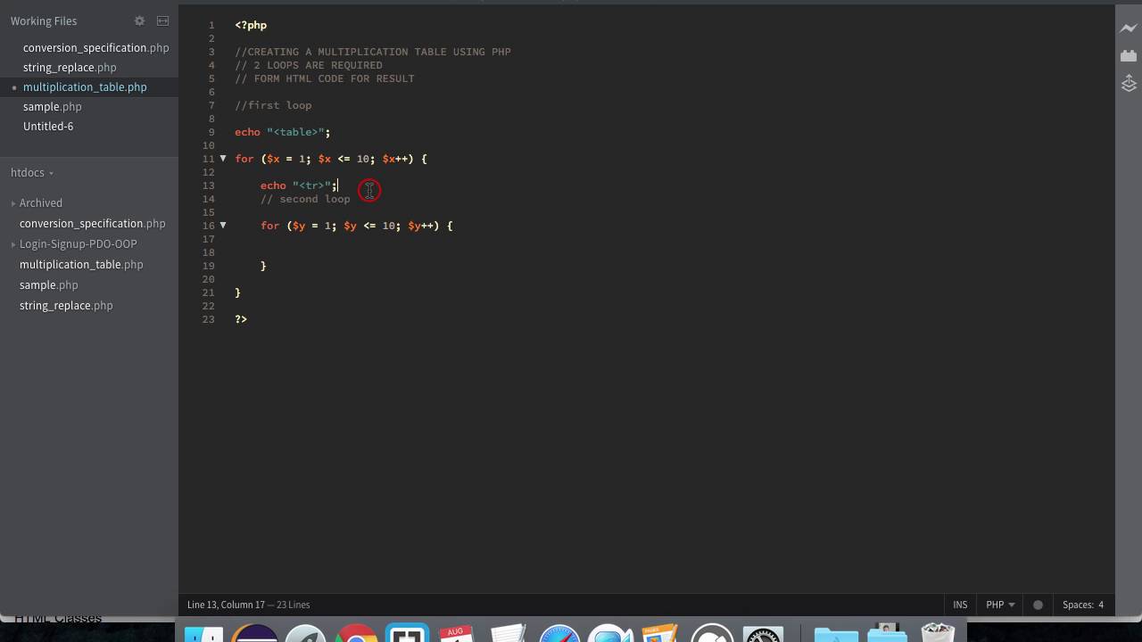 Learning PHP: Creating the Multiplication Table