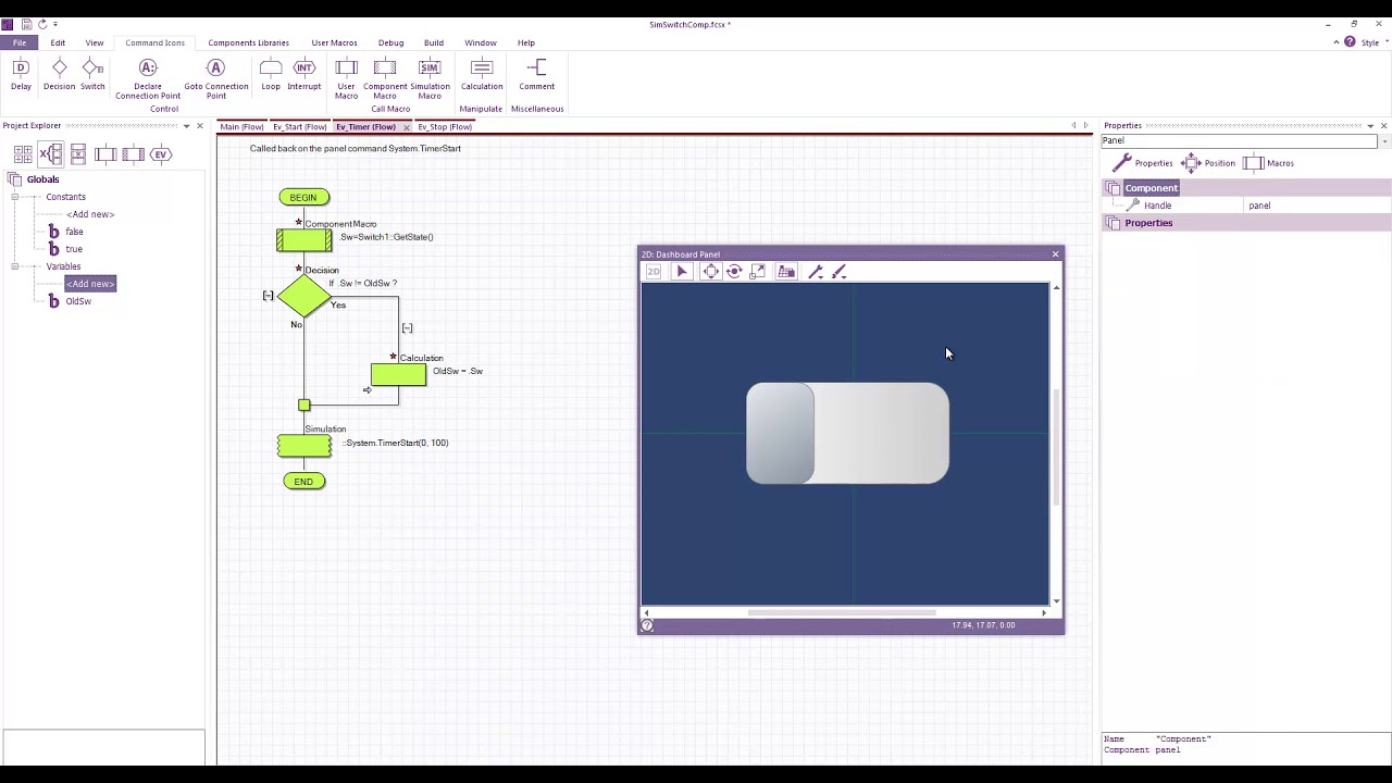 Component Creation Auto Call Macro on Switch Change in Flowcode 9