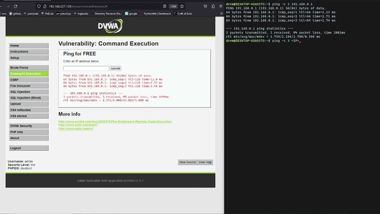 DVWA Command Execution Walkthrough (Low & Medium)