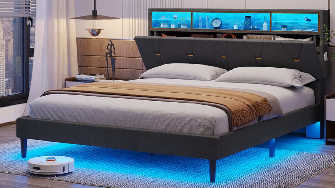 How to Install | Sikaic Queen Size LED Bed Frame With Shelf Storage Headboard