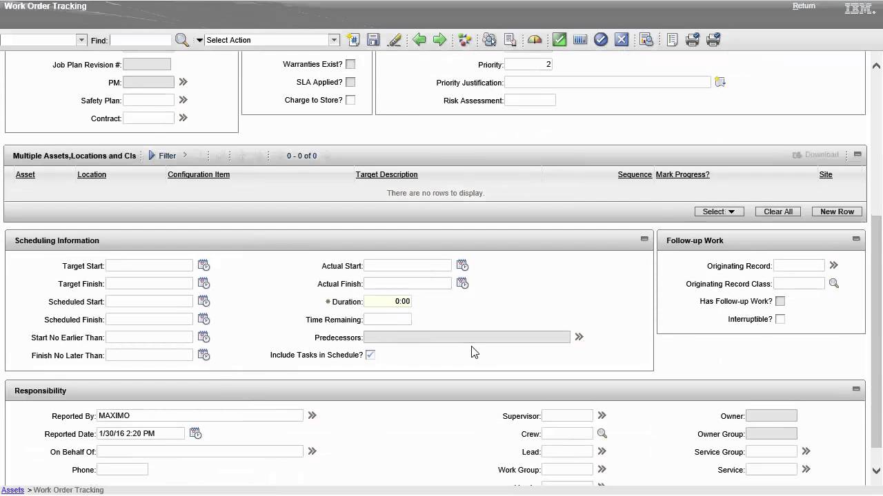 Maximo 7.5 Assets: Create a Work Order