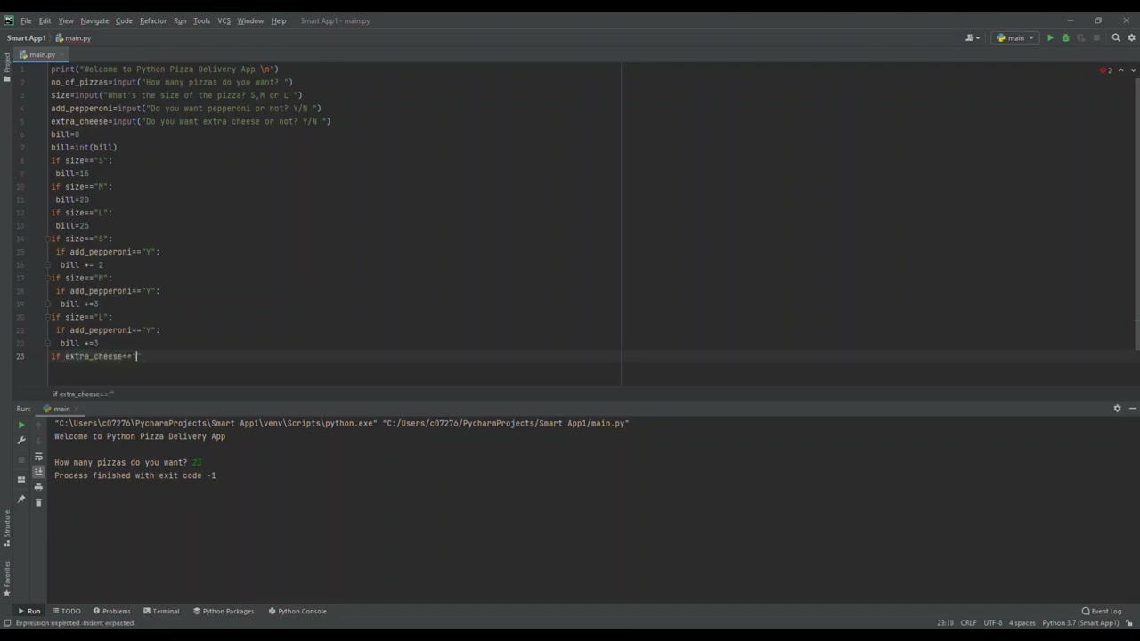 python programming for pizza delivery..!