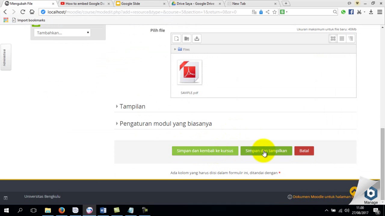 cara menggungah materi berformat PDF langsung ke server web Elearning