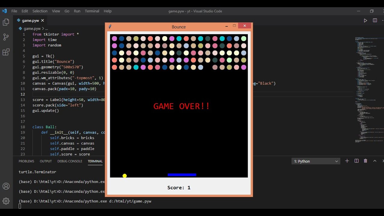 Ball Bouncing Game in Python | Tkinter Module | Python Source Code is in Description