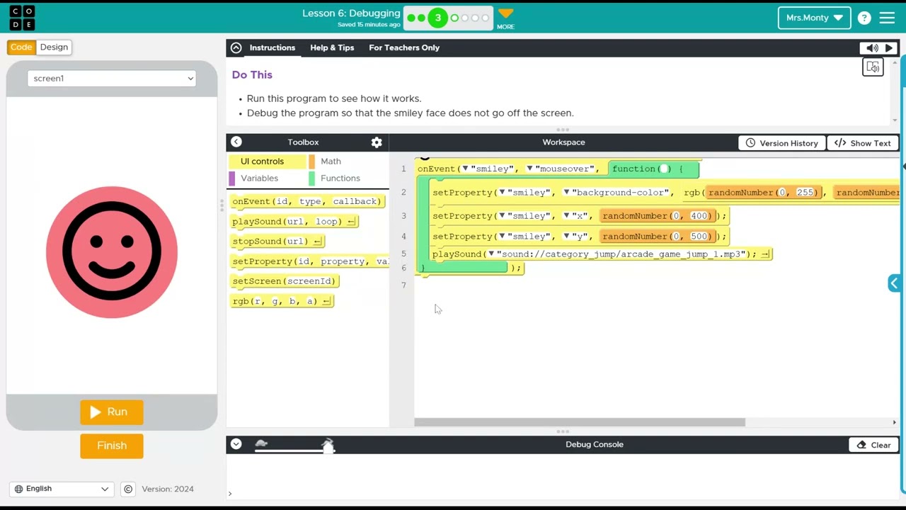 Code.org Computer Science Principles Unit 3: Lesson 6  - Debugging Part 1
