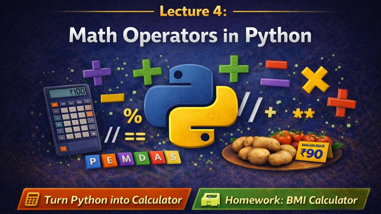 4. Python Operators | Arithmetic, Modulus, PEMDAS + BMI Project | Python Foundations