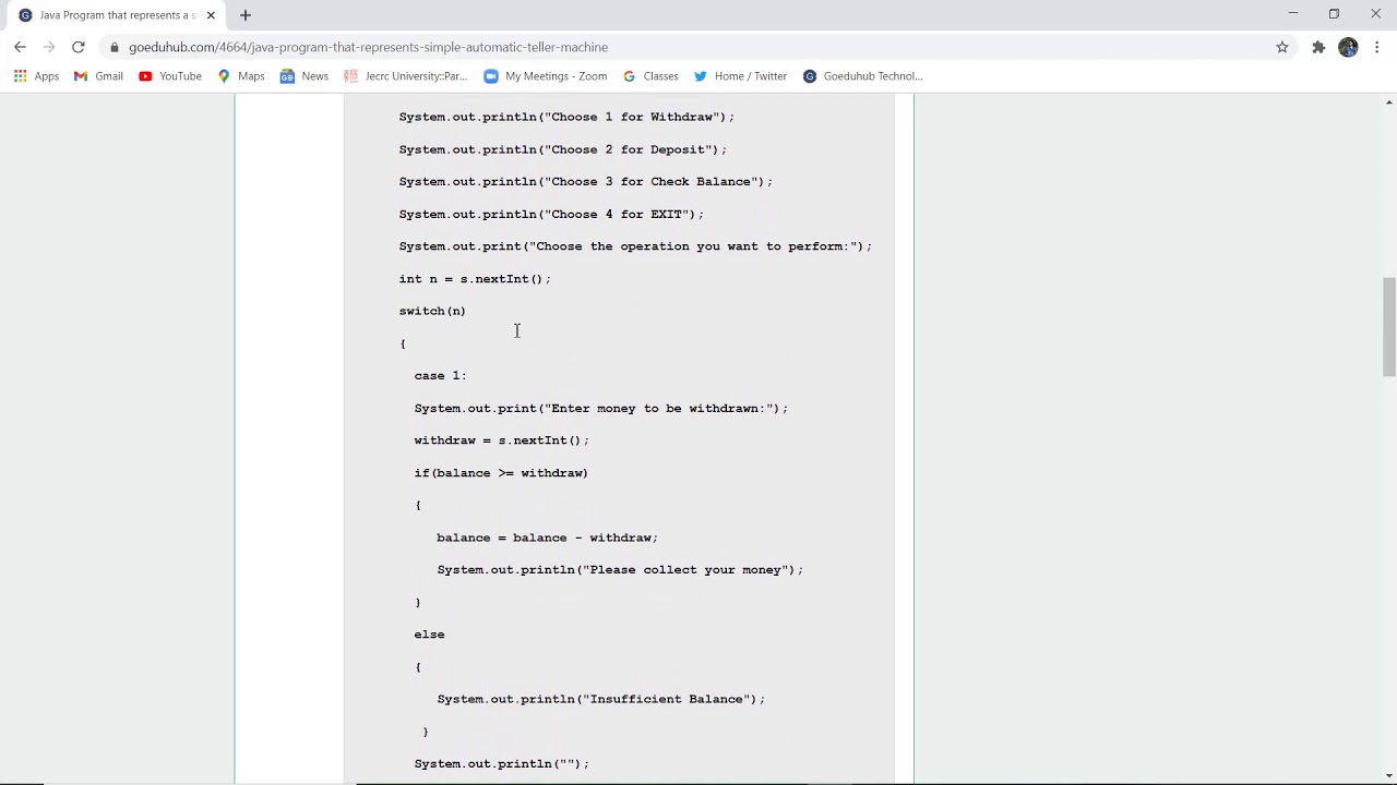 Java Program that represents a simple ATM (automatic teller machine) | Java  ATM Program