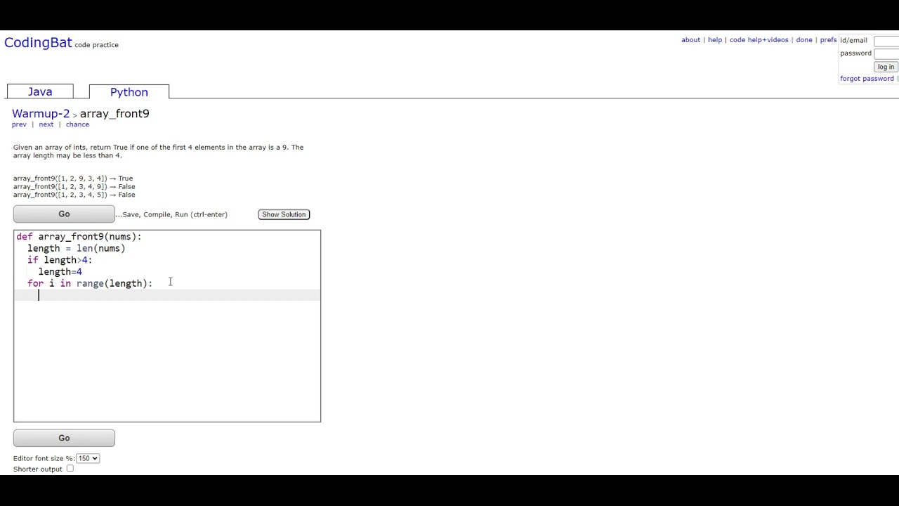 Warmup-2 (array_front9) Python Tutorial || Codingbat.com