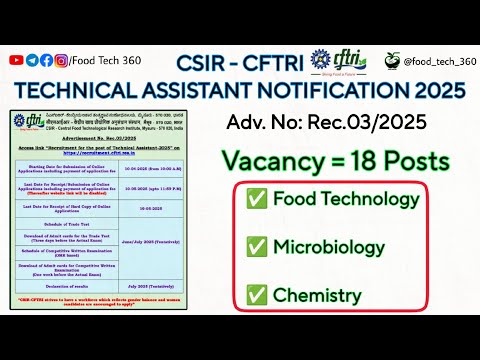 CSIR - CFTRI TECHNICAL ASSISTANT NOTIFICATION 2025 | CFTRI Recruitment 2025 | See details 👆