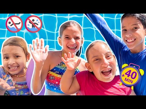 Maria clara e amigos fazem brincadeiras divertidas na piscina - Família MC Divertida