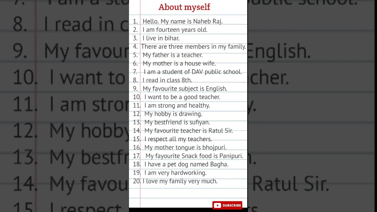 20 Lines About Myself || About Myself ||Short Essay On Myself In English Writing || #shorts