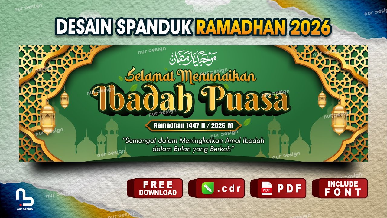Desain Banner Puasa Ramadhan 1447 H / 2026 M (Free CDR) - Banner Ramadhan Terbaru - #nurdesigns