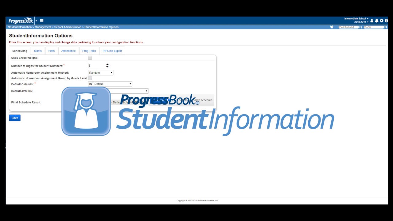 ProgressBook StudentInformation: Fees Setup Options