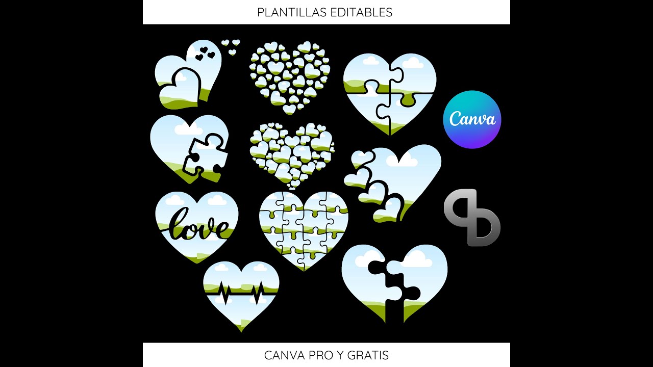 10 Plantillas de foto collage corazones #plantillas #canva #template #editable