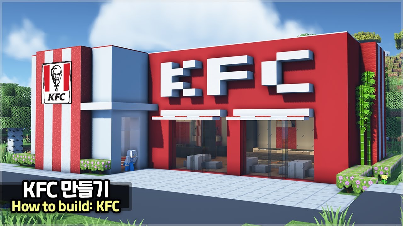 ⛏️ Minecraft Tutorial :: 🐔 How to build a KFC Restaurant 🍗 [마인크래프트 KFC ...