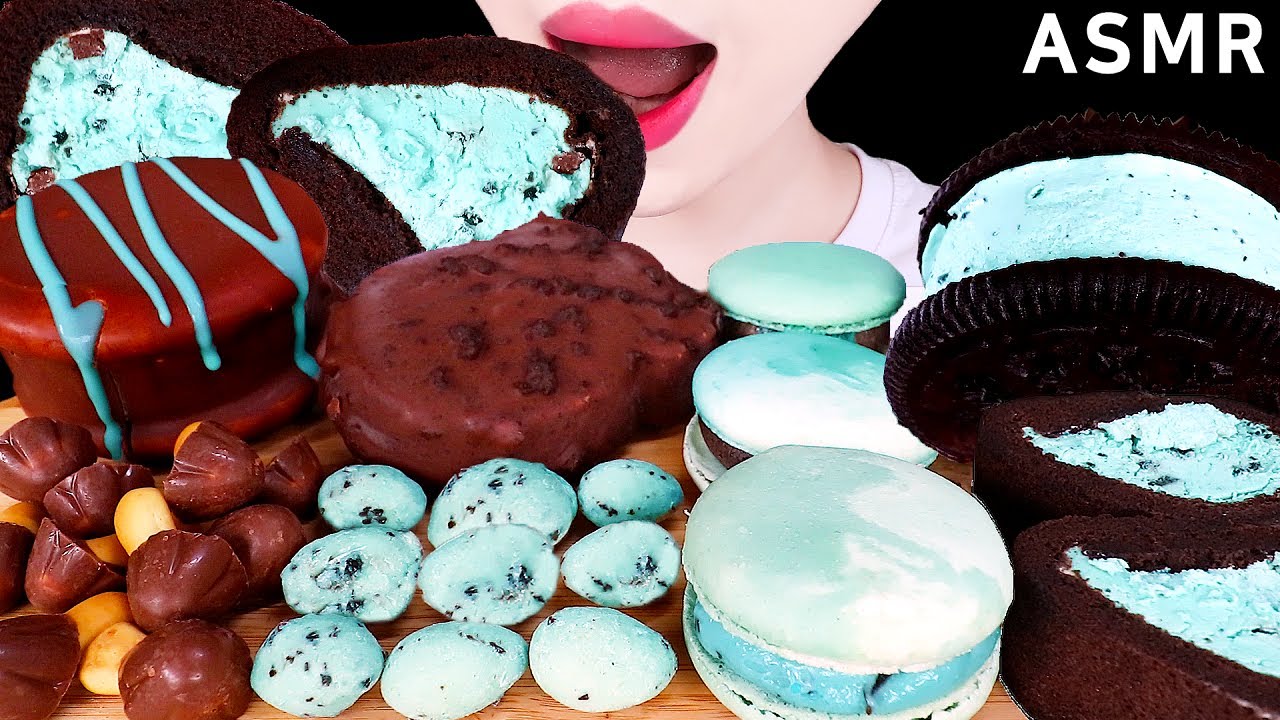 ASMR MINT CHOCOLATE, ICE CREAM, OREO, CAKE, MACARONS, SNACKS 민트 초콜릿 EATING SOUNDS MUKBANG 디저트먹방