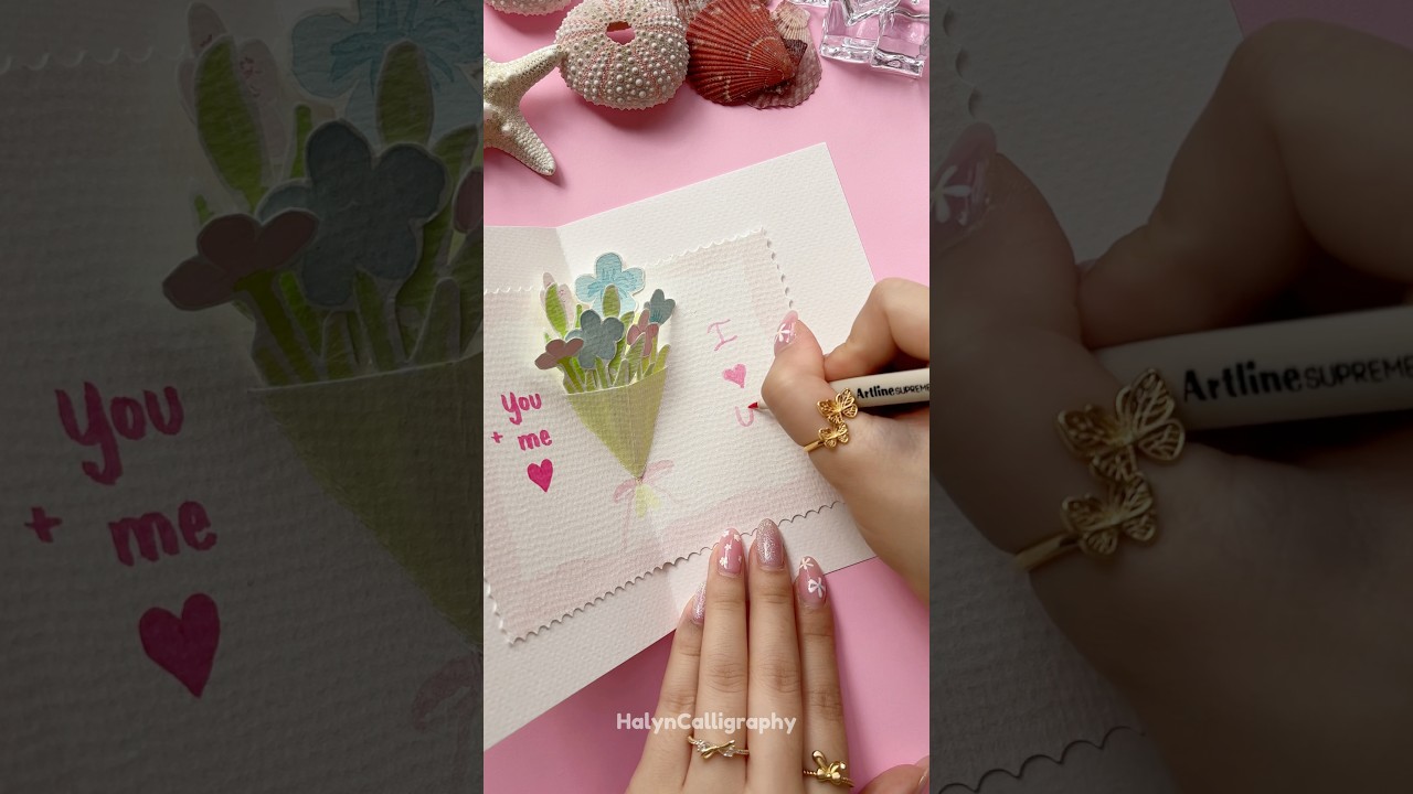 Easy Pop-Up Love Card idea 💐💕 #shorts #halyncalligraphy #diy