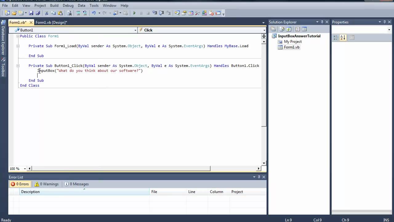 VB.NET Tutorial - Get InputBox Answer