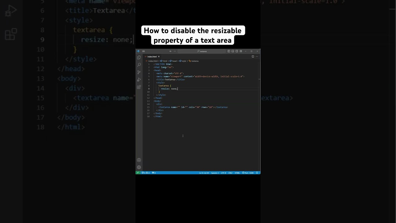 How to disable the resizable property of a text area