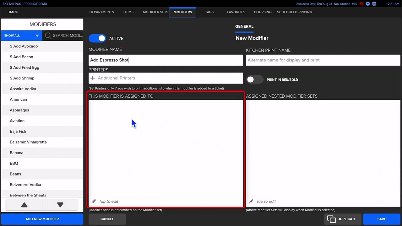 SkyTab POS Modifiers: Create a Modifier