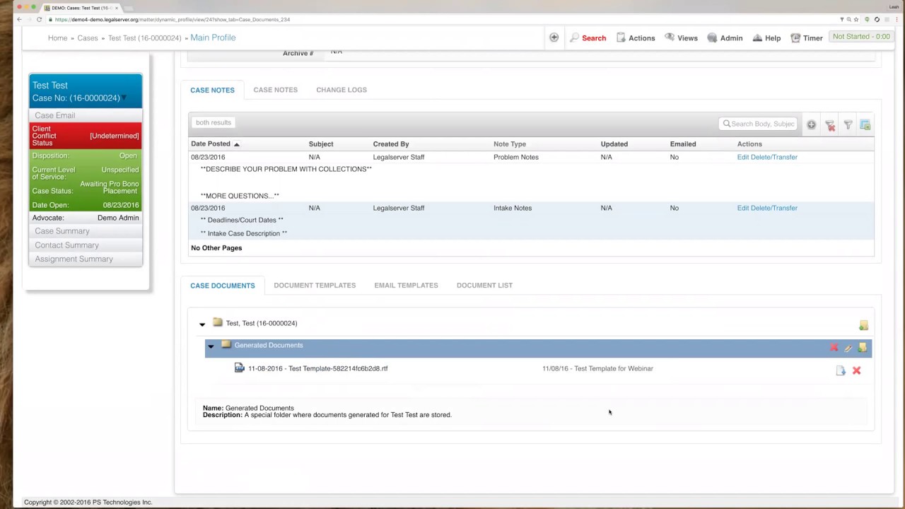 Adding a Document Template In a Case