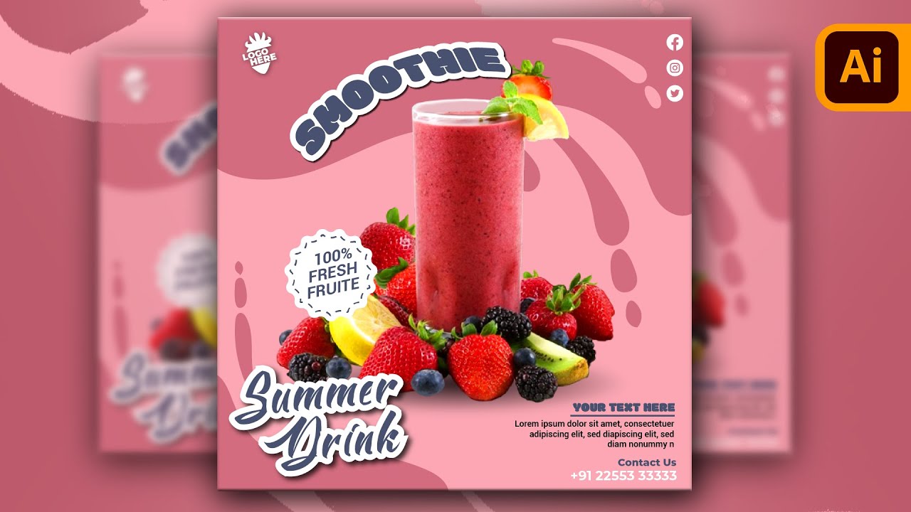 Illustrator CC Tutorial | Graphic Design | Fresh Smoothie Poster Design
