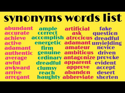 What are the 50 examples of synonyms| what are 30 synonyms| is a list of words with synonyms TOEFL