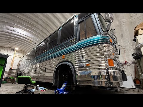 Prevost bus with major safety concerns getting fixed and overdue maintenance getting caught up.