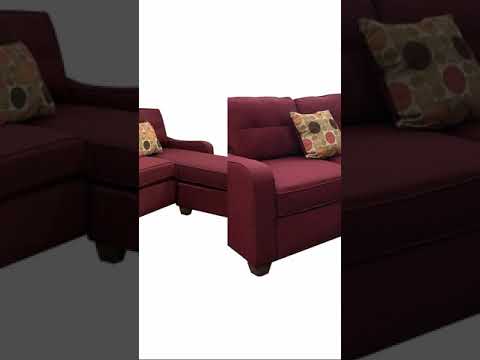 Sectional Sofa & 2 Pillows in Red Linen