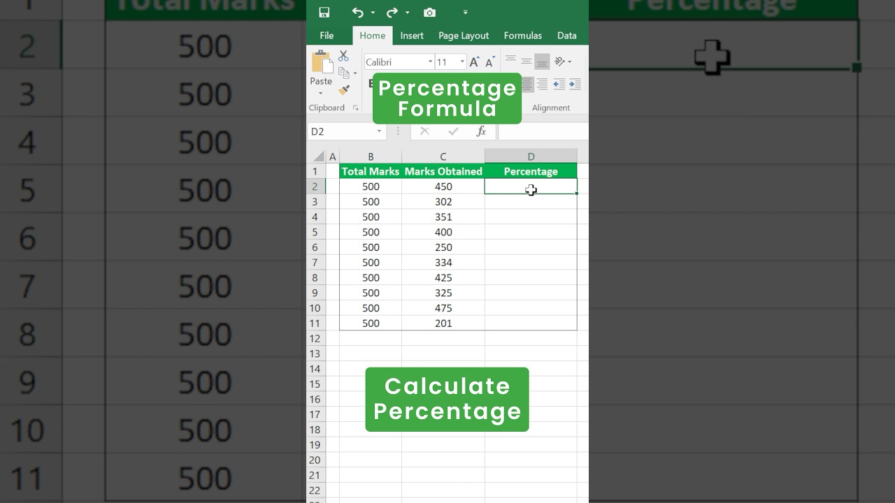 How to calculate PERCENTAGE in excel? | Percentage Formula #shorts #excel