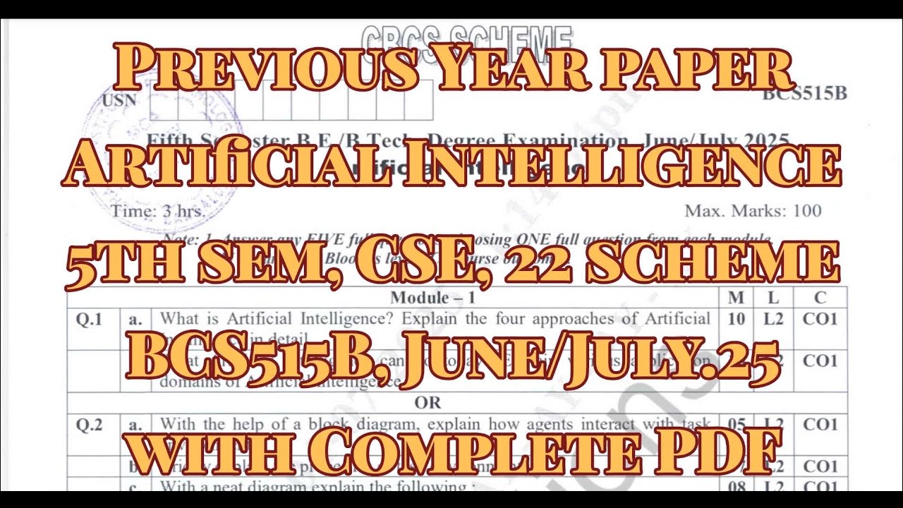 Artificial Intelligence, Solved PYQ, CSE/ISE/AIML, BCS515B, June/July.25, 22 scheme with pdf