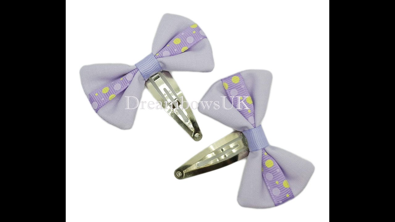 Lilac polka dot design fabric bows - SNAP CLIPS - TUTORIAL - Making hair bows ❤