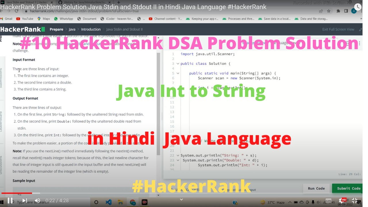 #10 HackerRank  Java Int to String  DSA  Problem Solution   in Hindi  in Java #HackerRank