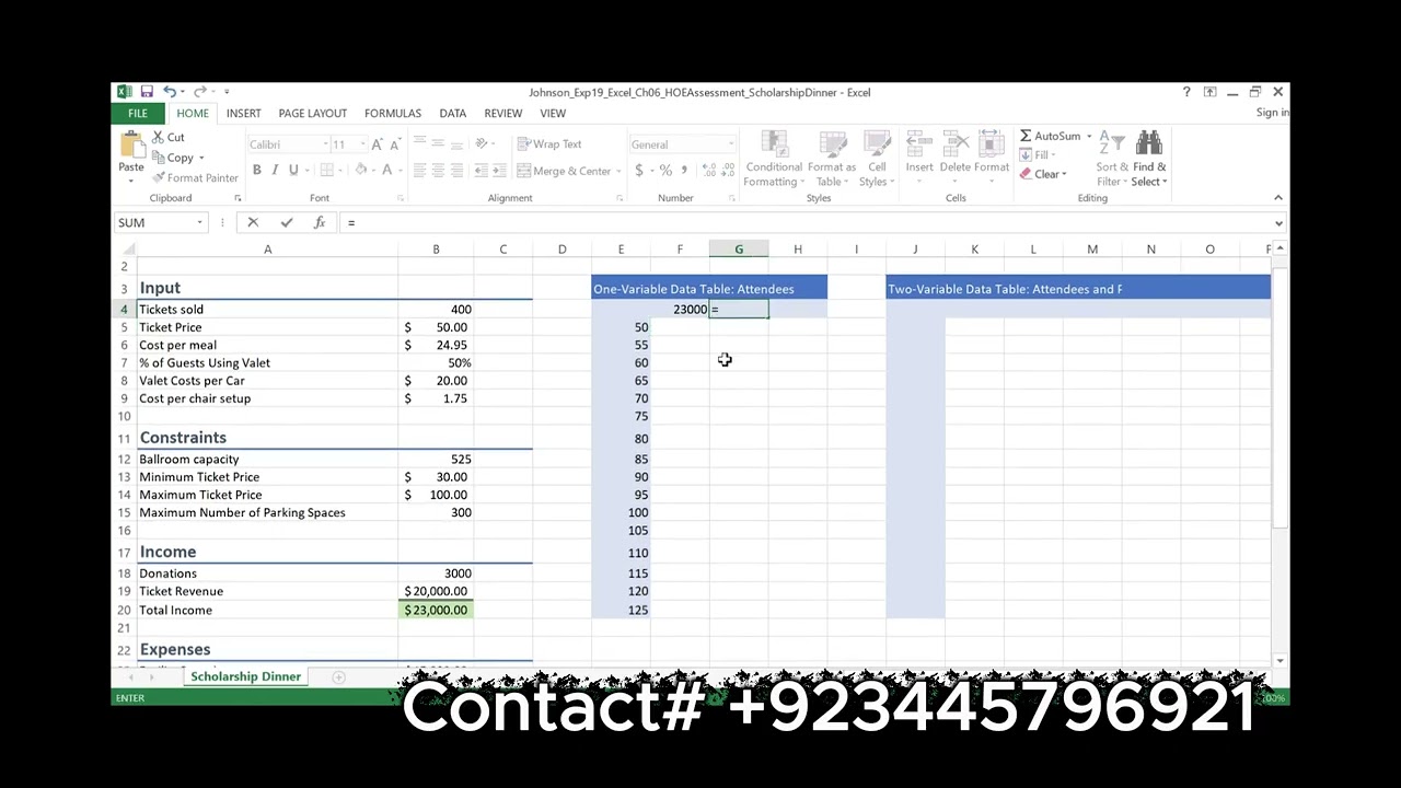 Excel Chapter 6 HOE Assessment | Scholarship Dinner Solution