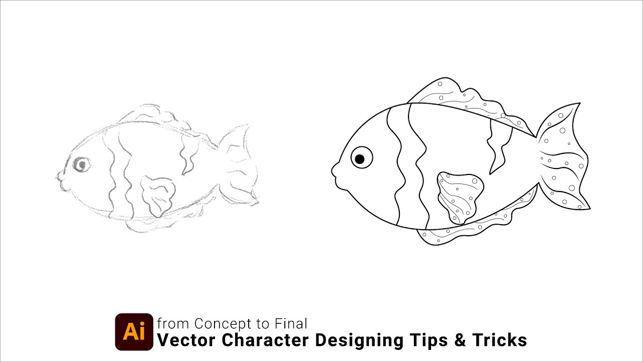 Illustrator Flat Vector Fish Designing Process | Hindi