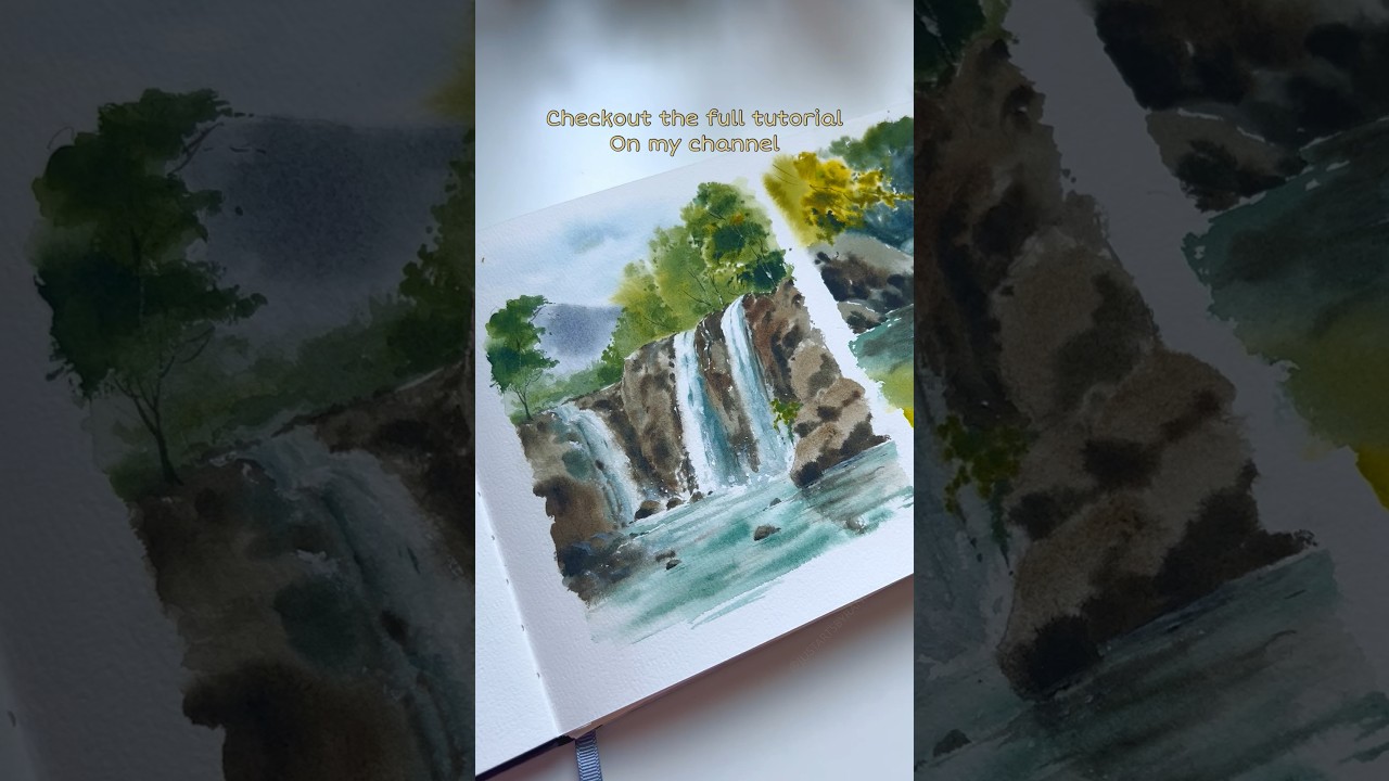 Easy waterfall painting #watercolorpainting #sketchbookart #waterfall