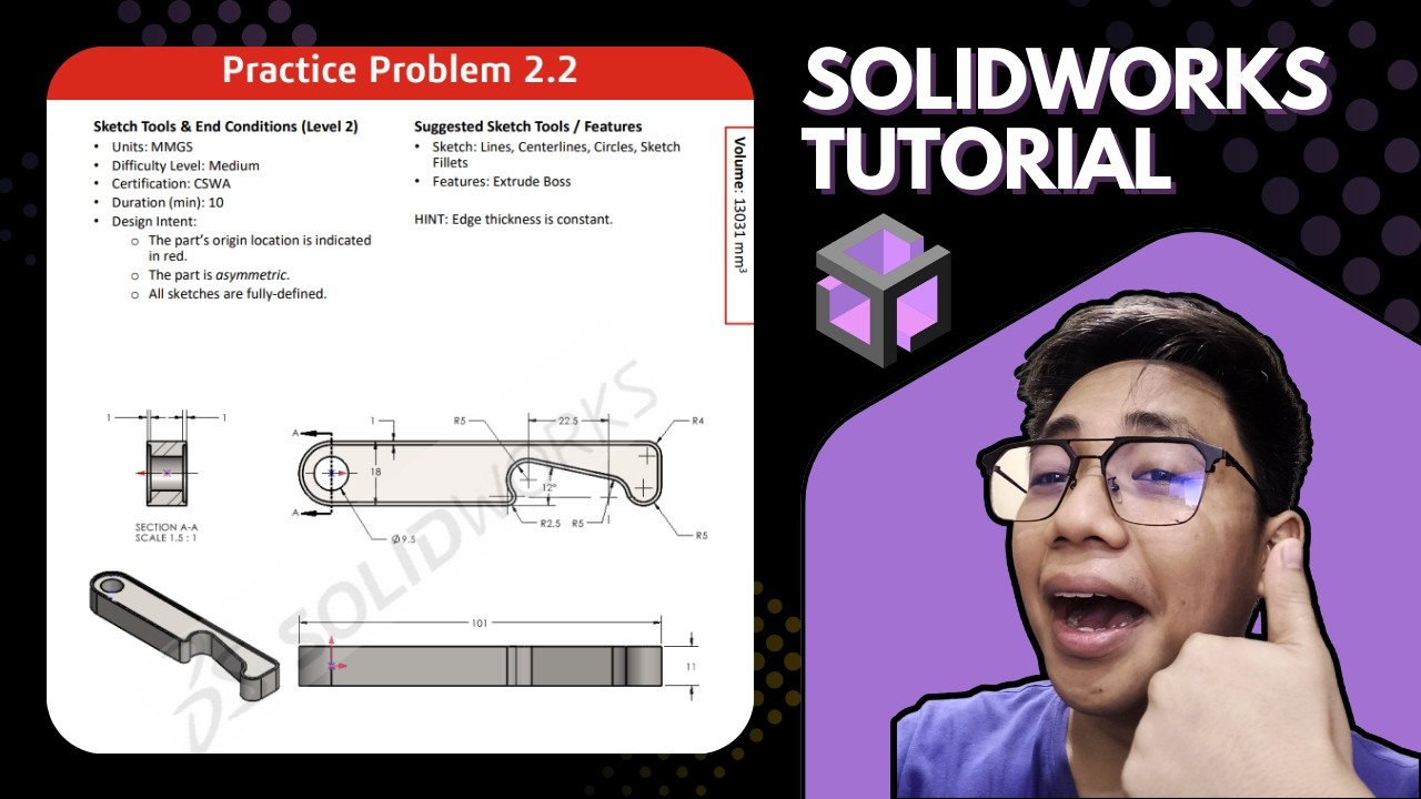CSWA Practice Problem 2.2 – SolidWorks Tutorial for Beginners